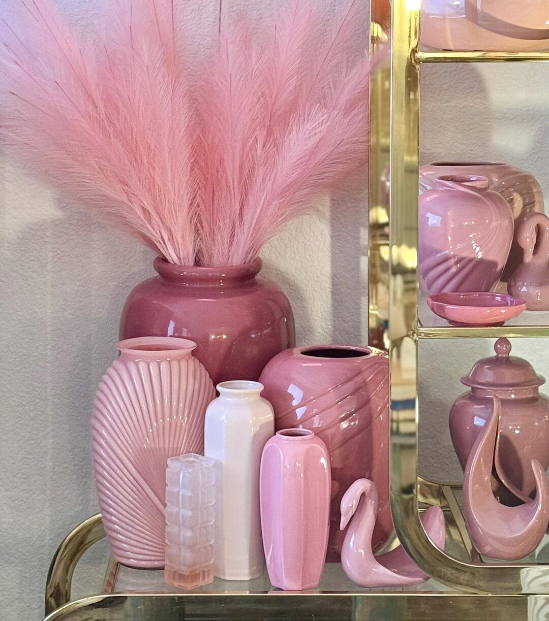 Pink Vases Post Modern | Octagonal Vase | Action of Japan | Ribbed Vase ...