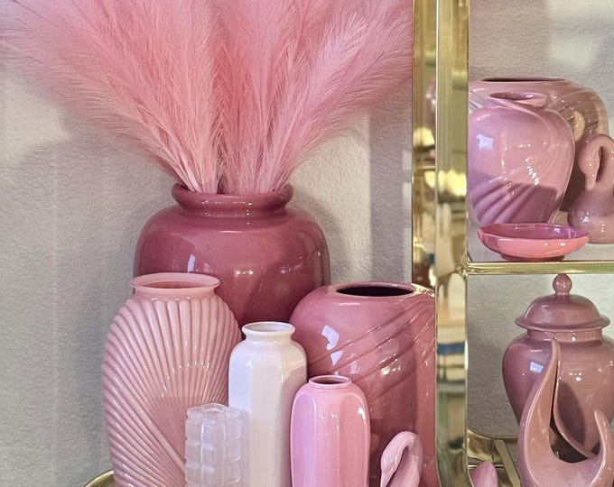 Pink Vases Post Modern | Octagonal Vase | Action of Japan | Ribbed Vase ...