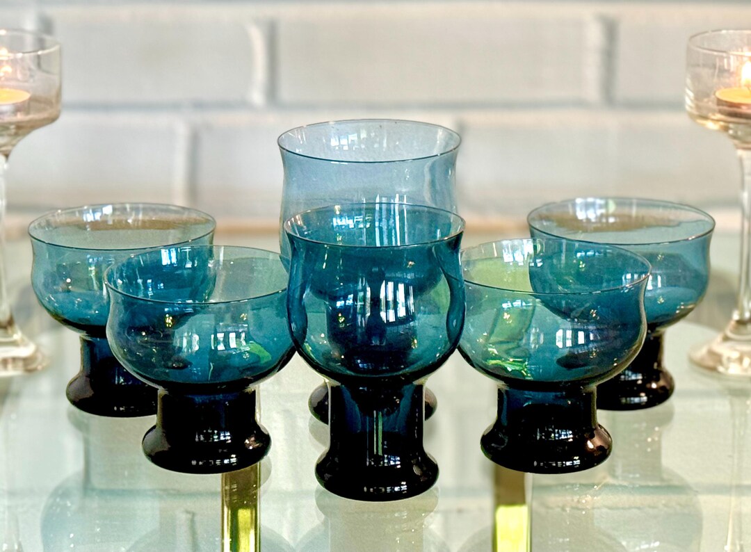 Vintage Blue Crystal Glassware/lenox Crystal Clarion Blue 7 Pieces ...