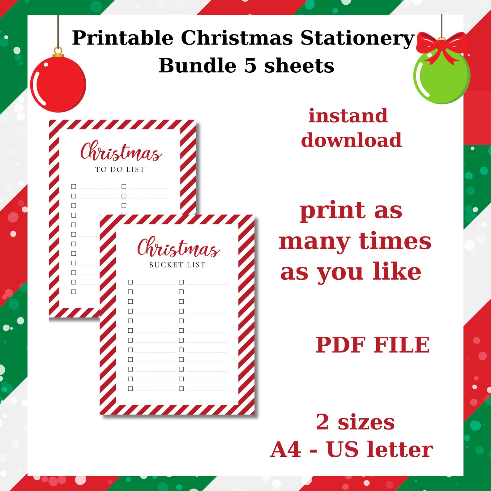 Printable Christmas Stationery Bundle Xmas Bucket List - Etsy