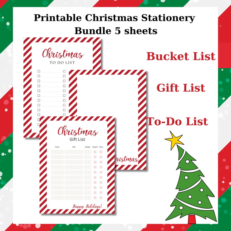 Printable Christmas Stationery Bundle Xmas Bucket List - Etsy