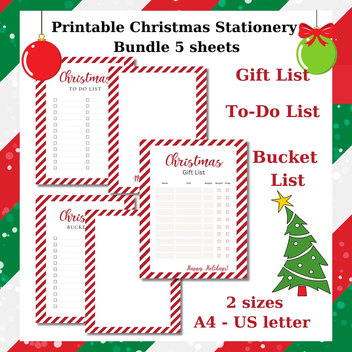 Printable Christmas Stationery Bundle Xmas Bucket List - Etsy