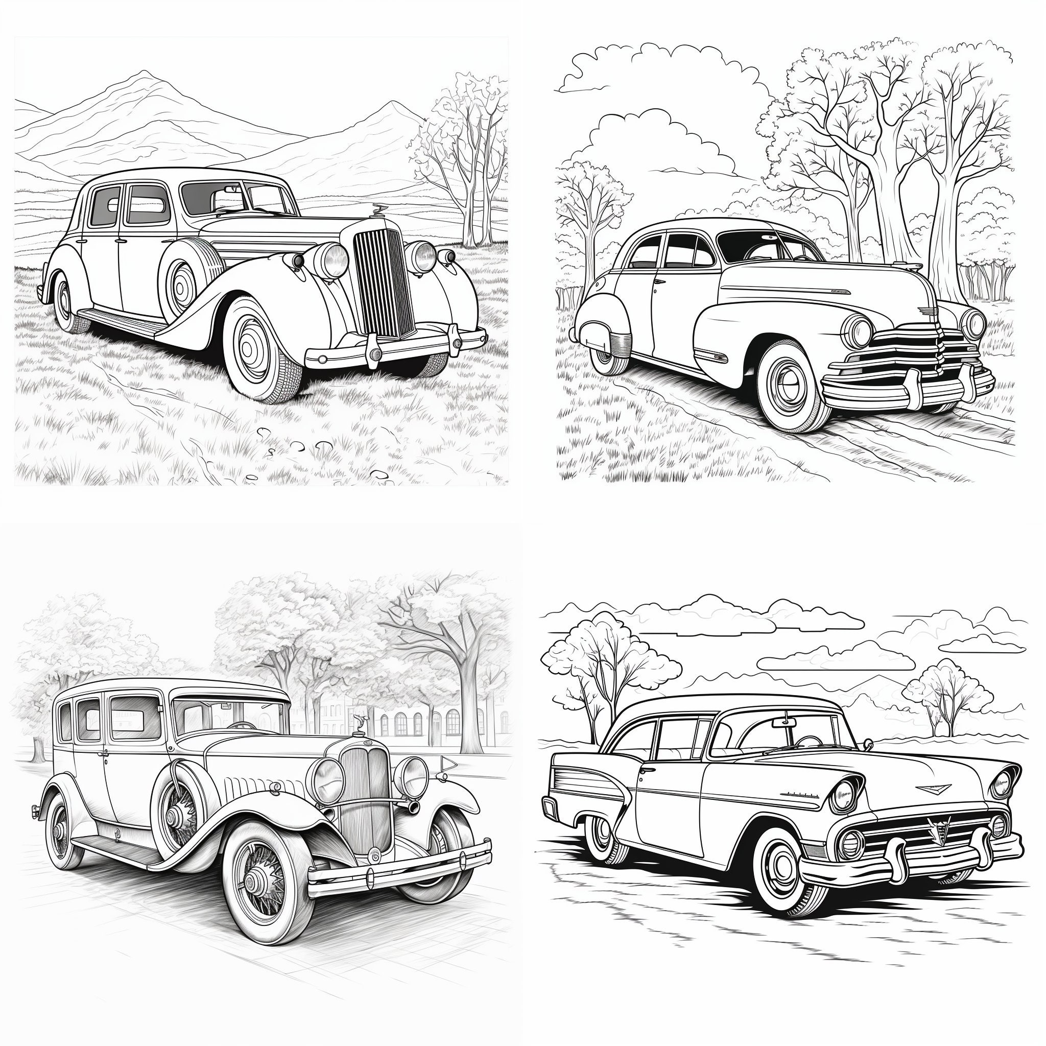 Coloring Pages, Printable Pages With VINTAGE Cars, Adult Coloring Book ...