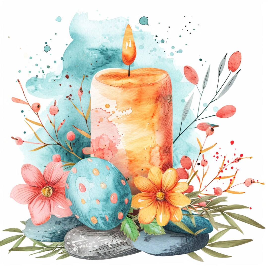 20 Easter Cliparts ,candle in Easter Style Clipart, PNG File, High ...
