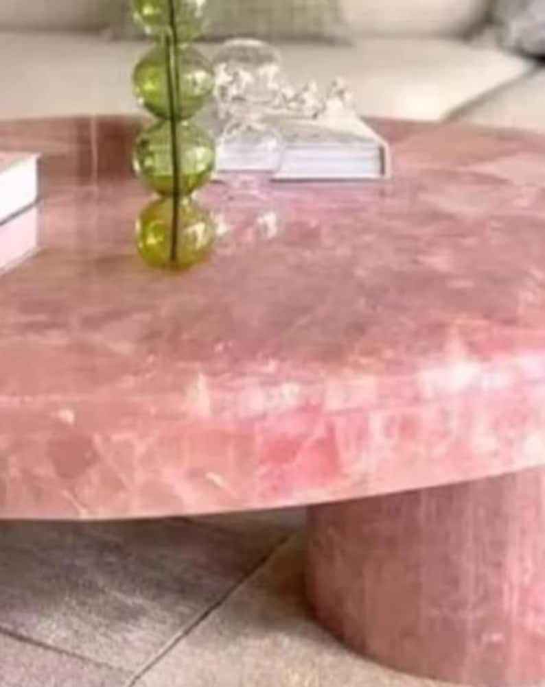 Luxury Round Rose Quartz Coffee Table – Handcrafted Natural Stone ...