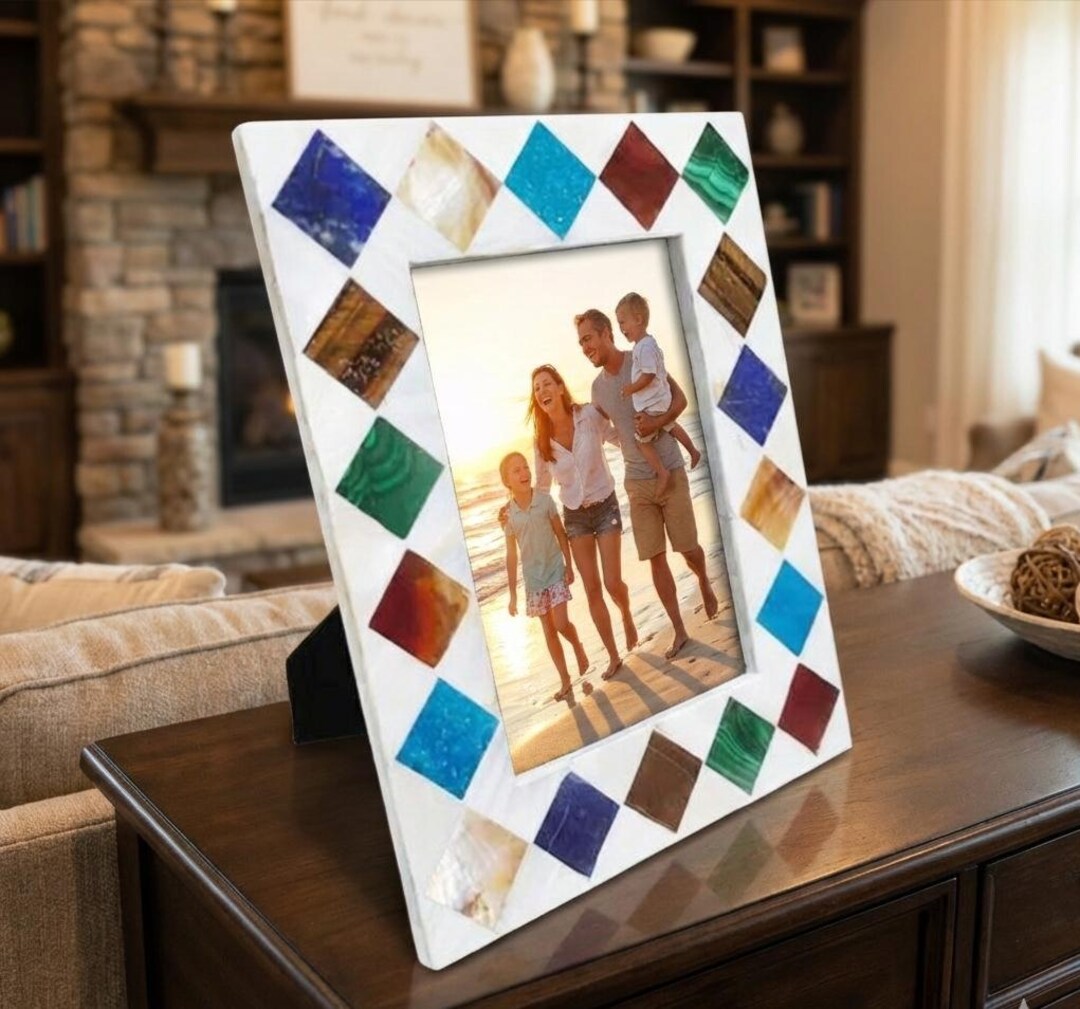 Marble Photo Frame With Semi-precious Stone Inlay – Handcrafted Picture ...