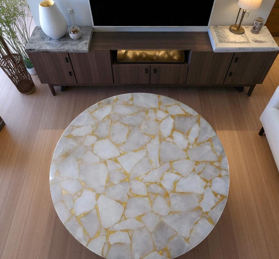 Hand-polished White Quartz Stone Table Top – Elegant Coffee Table for ...