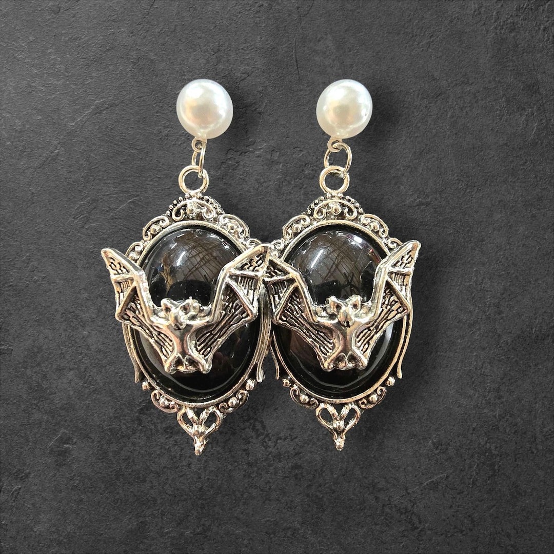 Dark Romance, Gothic, Vampire Bat Style Studded Earrings, Victorian Bat ...