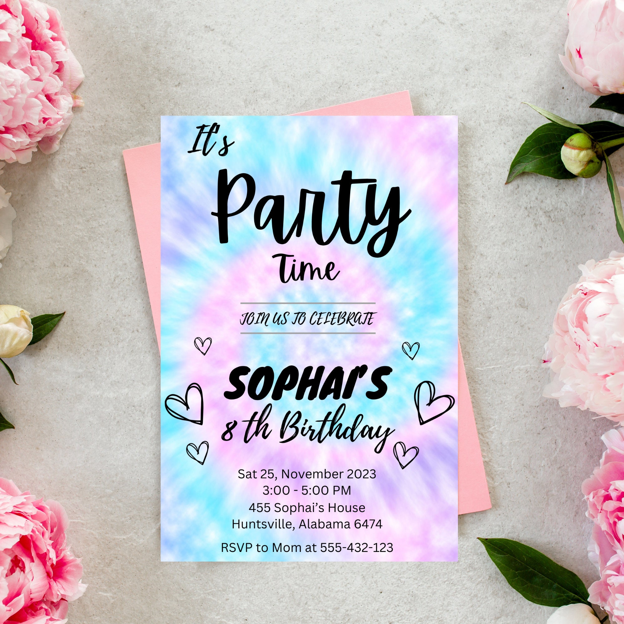 Tie Dye Birthday Invitation Template Canva Template Birthday - Etsy