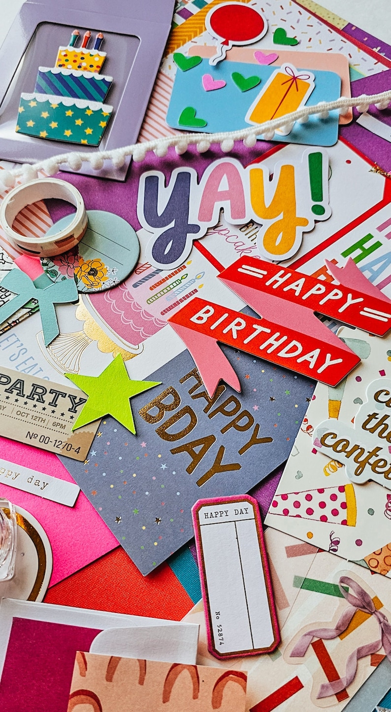 Birthday Junk Journal Surprise Kit, 60+ Pieces Birthday Theme Junk ...