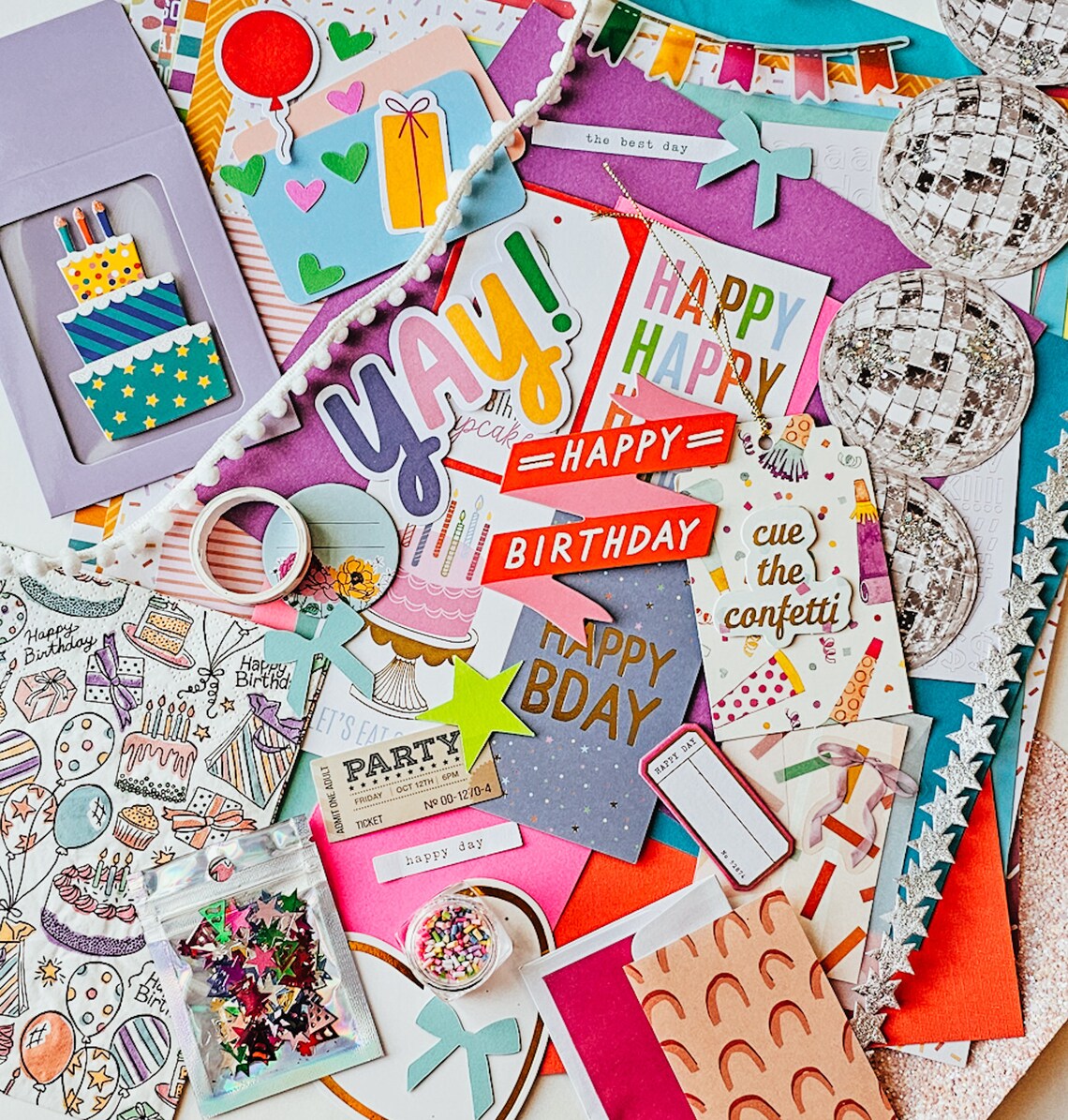 Birthday Junk Journal Surprise Kit, 60+ Pieces Birthday Theme Junk ...