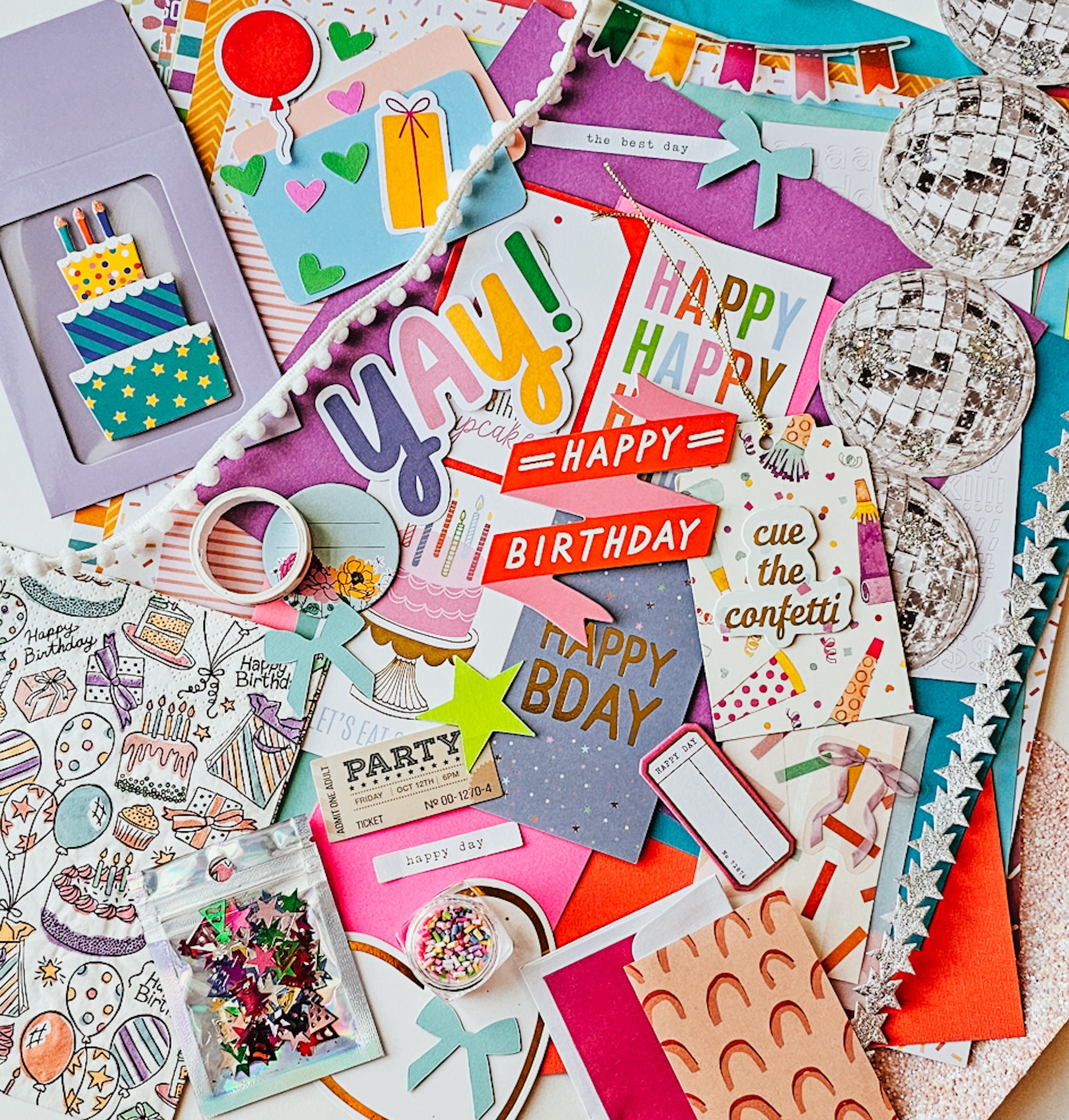 Birthday Junk Journal Surprise Kit, 60+ Pieces Birthday Theme Junk ...