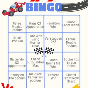 Formula One Season Bingo Card - Etsy