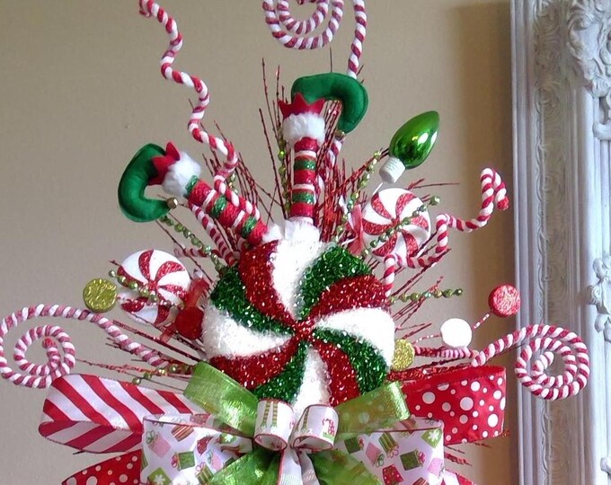 Christmas Tree Topper, Green Tree Topper, XL Tree Topper, Elf Legs Tree ...