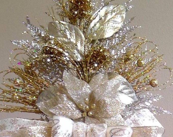 Christmas Tree Topper, Velvet White & Gold Tree Topper, XL Tree Toper ...