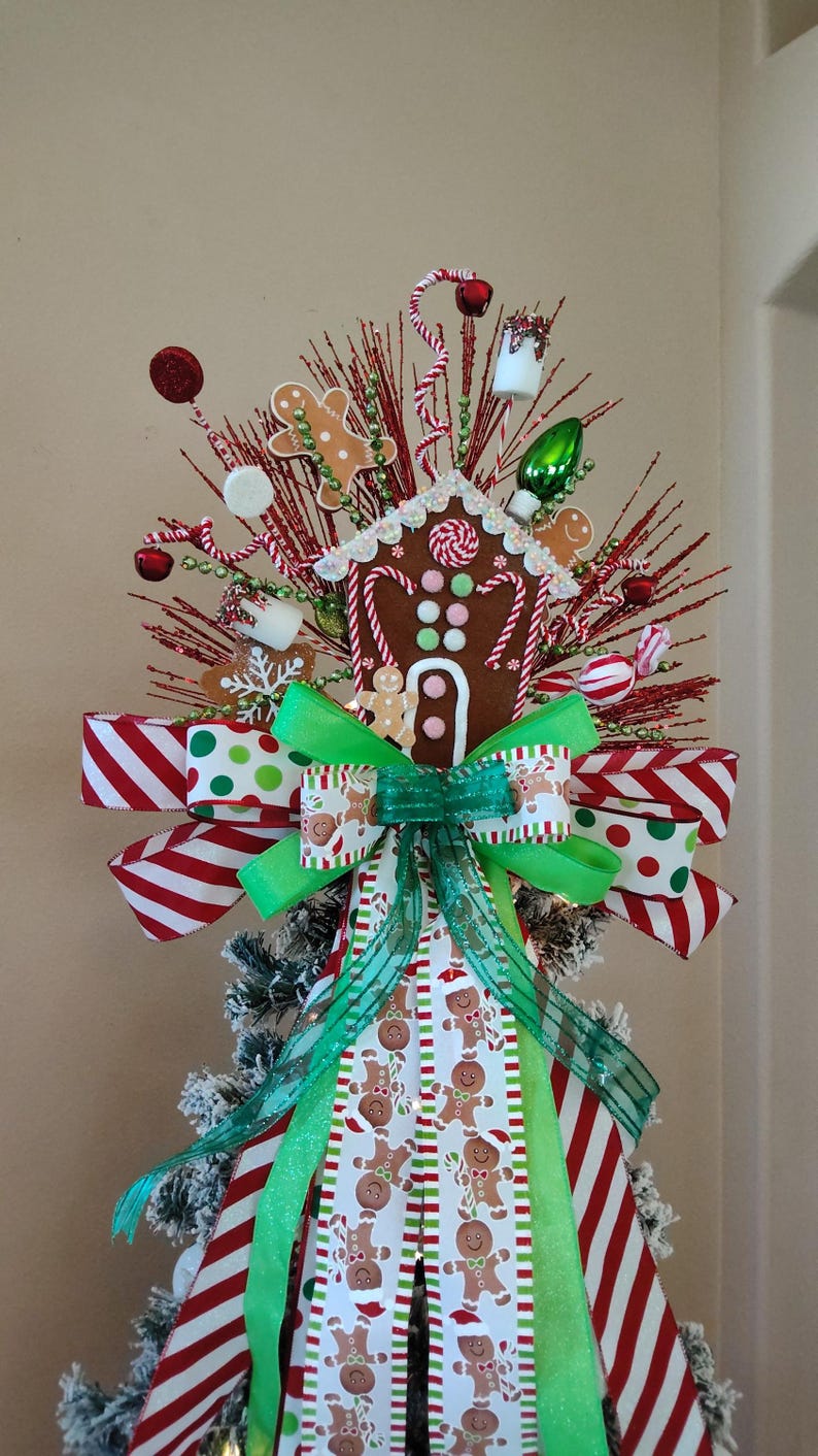 Christmas Tree Topper, Green-red XL Tree Toper, Tree Topper Bow ...
