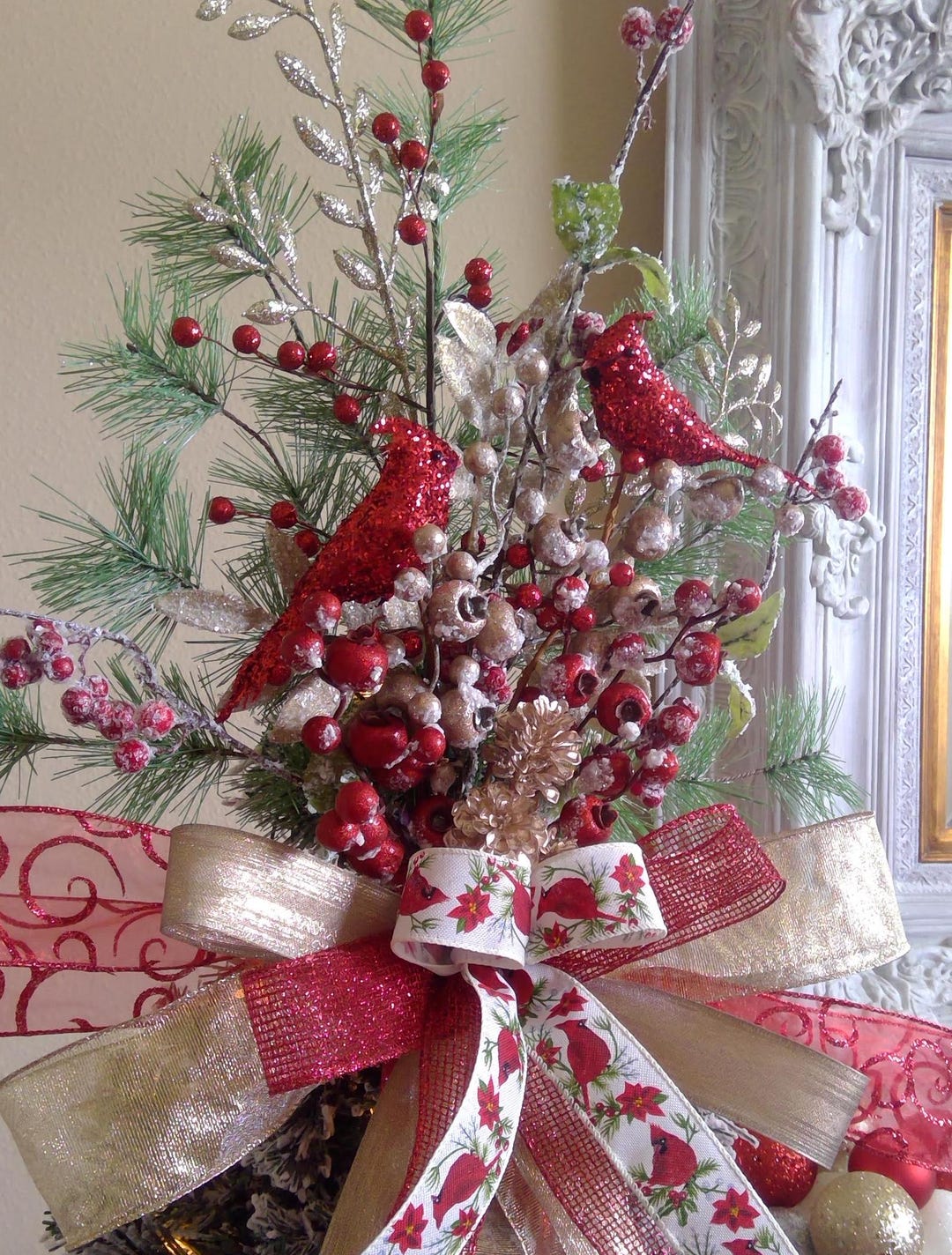 Christmas Tree Topper, Red Cardinal Tree Topper, Red Cardinal Tree ...