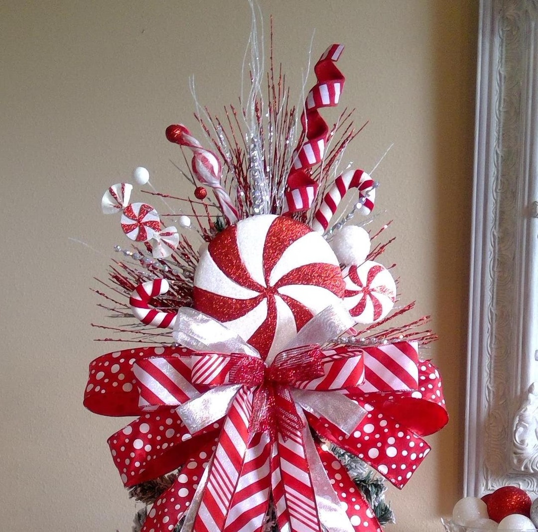 Christmas Tree Topper, Peppermint Tree Topper, XL Tree Topper, Red and ...