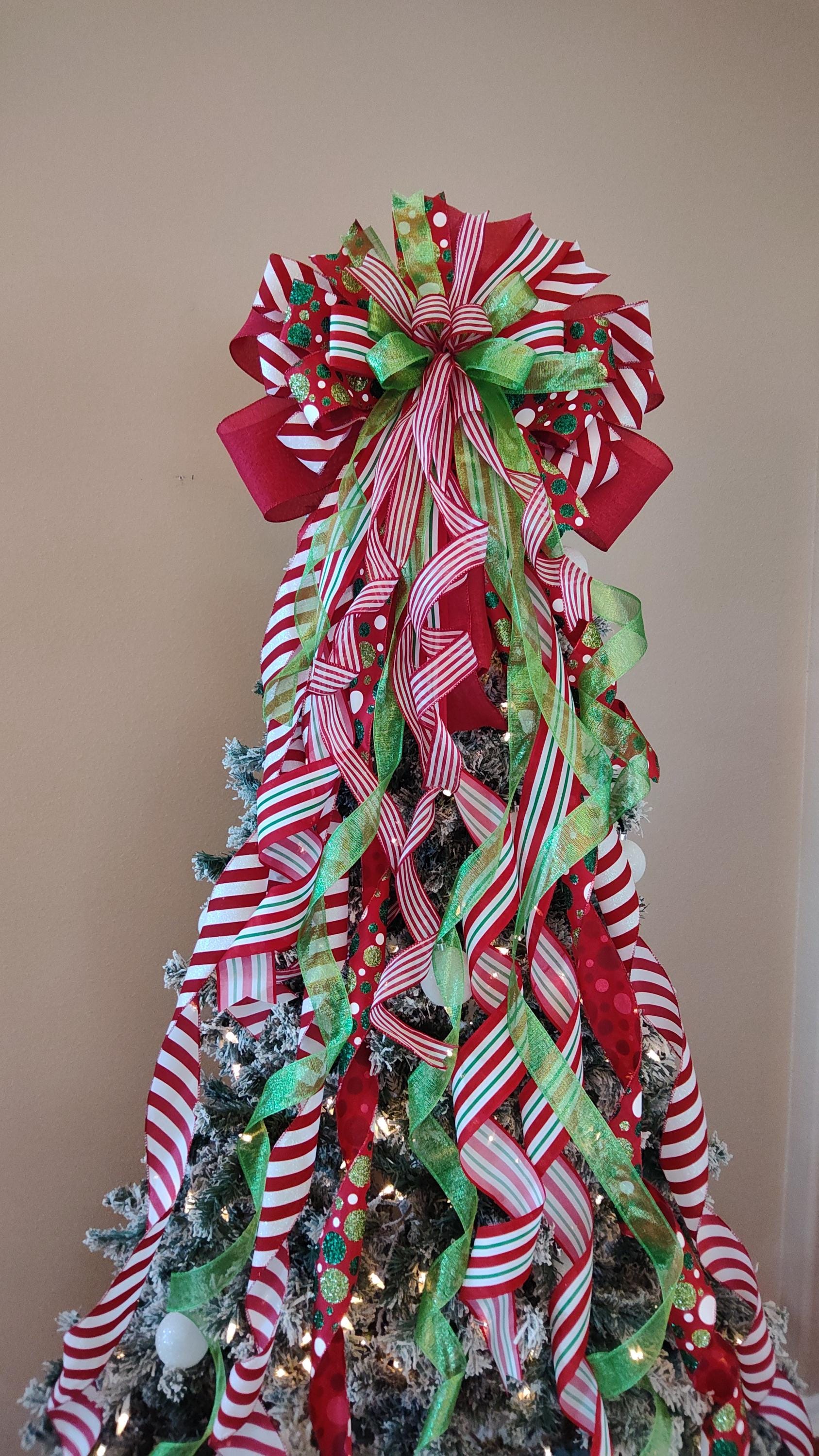 Christmas Tree Topper Bow, Monster Bow, Lime Green Bow Red Tree Topper ...