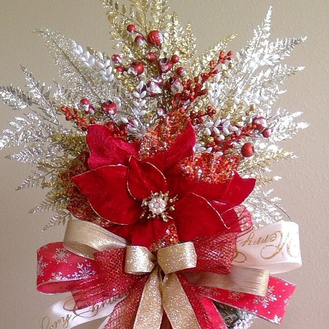 Christmas Tree Topper Red and Gold Poinsettia Tree Topper XL - Etsy