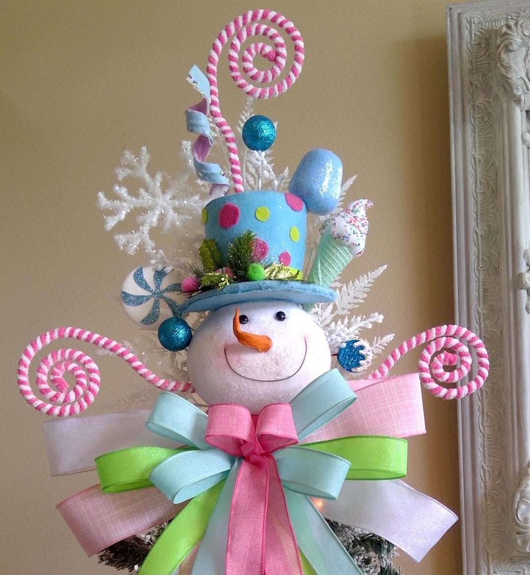 Christmas Tree Topper, Snowman Tree Topper, Pink & White Tree Topper ...