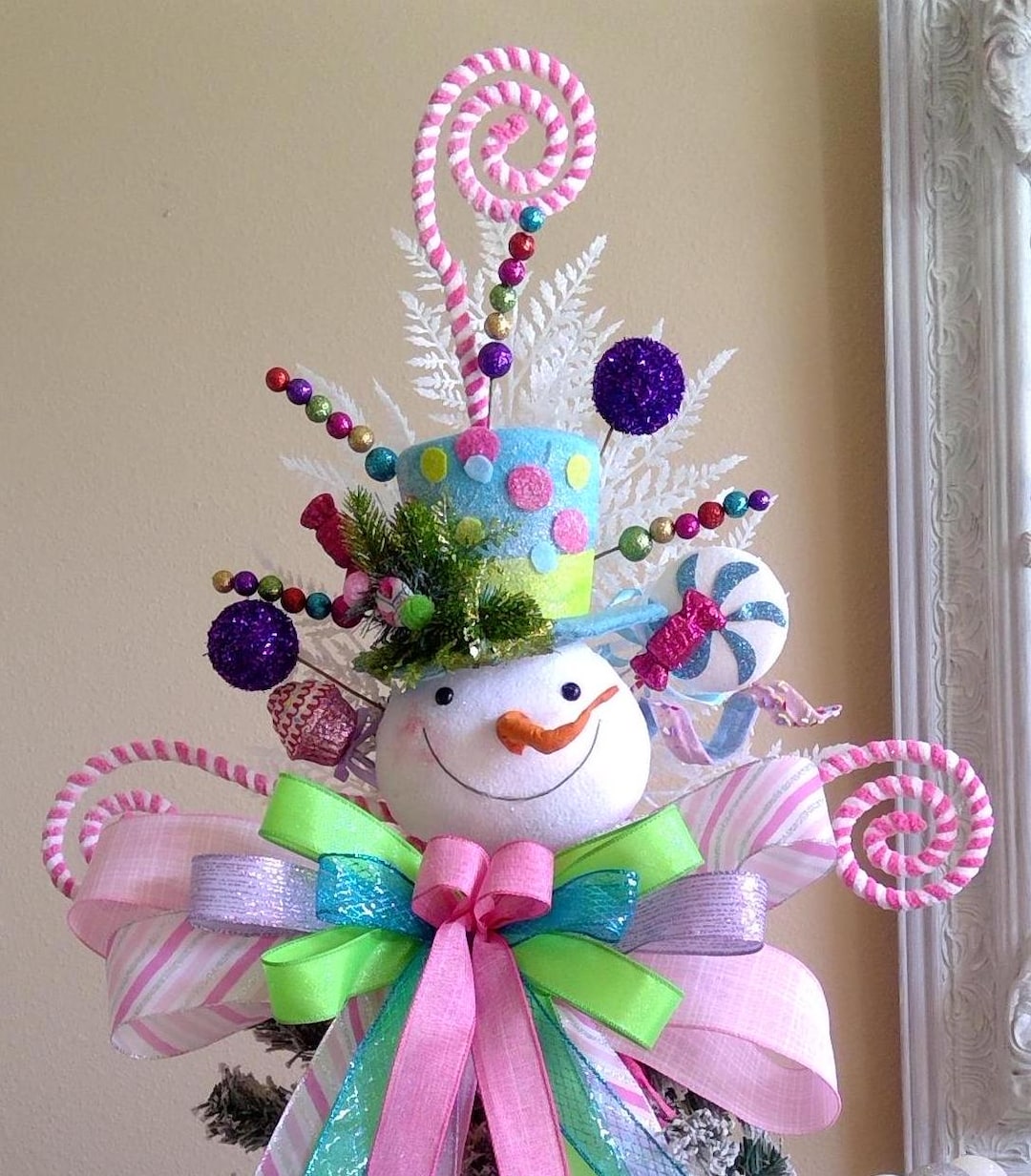 Christmas Tree Topper, Snowman Tree Topper, Pink & White Tree Topper ...