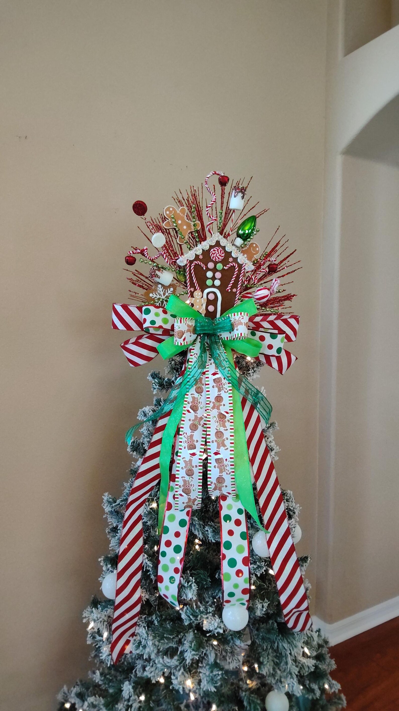 Christmas Tree Topper, Green-red XL Tree Toper, Tree Topper Bow ...