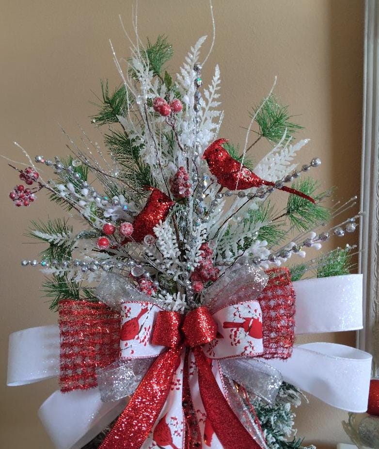 Christmas Tree Topper, Red Cardinal Tree Topper, Red Cardinal Tree ...