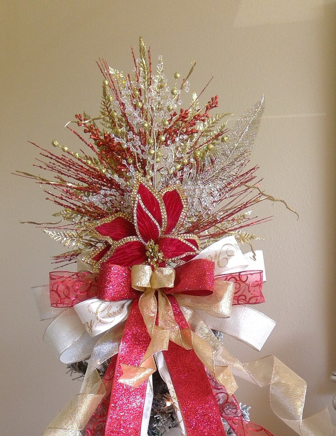 Christmas Tree Topper Red and Gold Poinsettia Tree Topper XL - Etsy