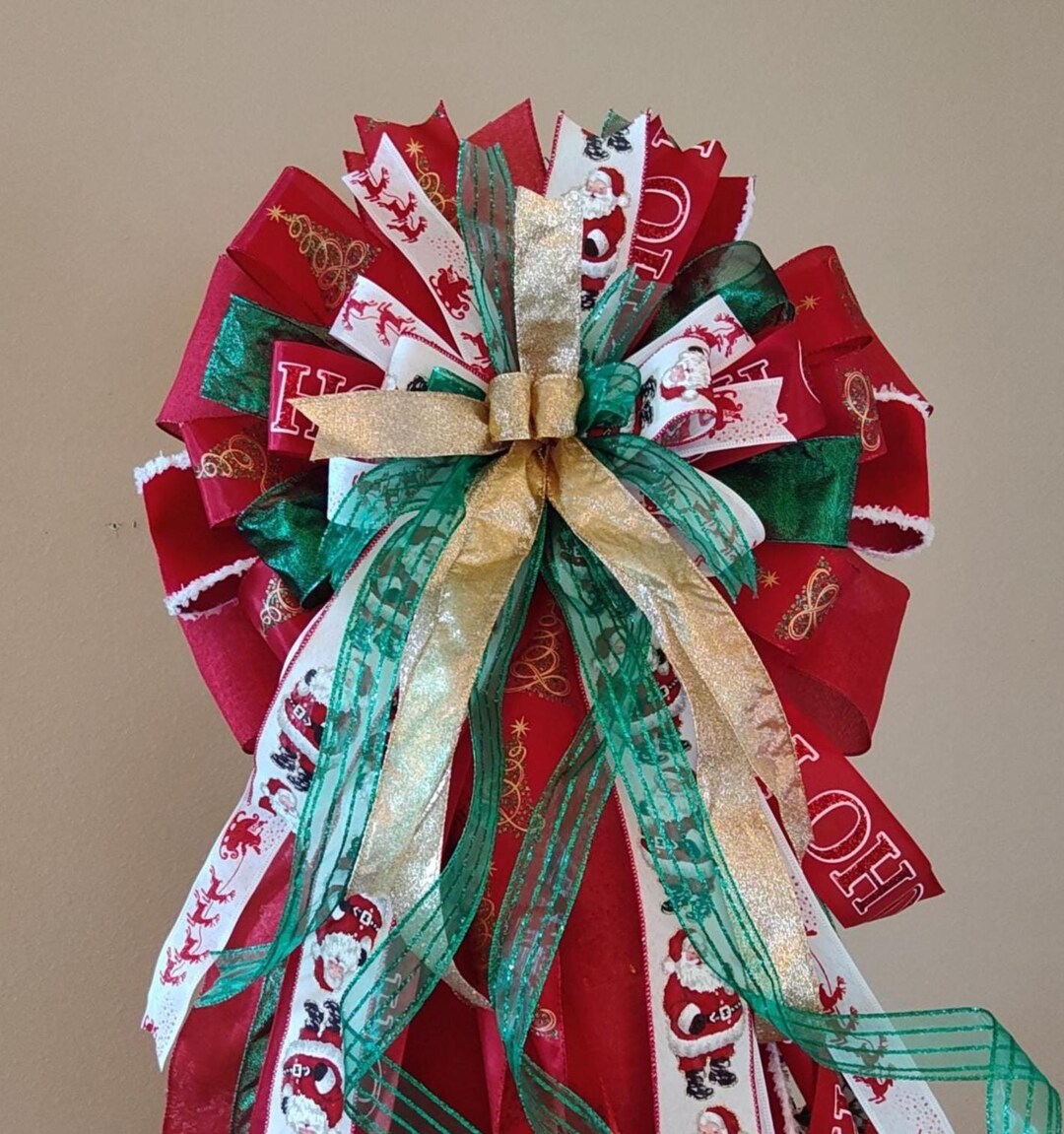 Christmas Tree Topper Bow, Santa Claus Bow, Tree Topper, XL Bow for ...