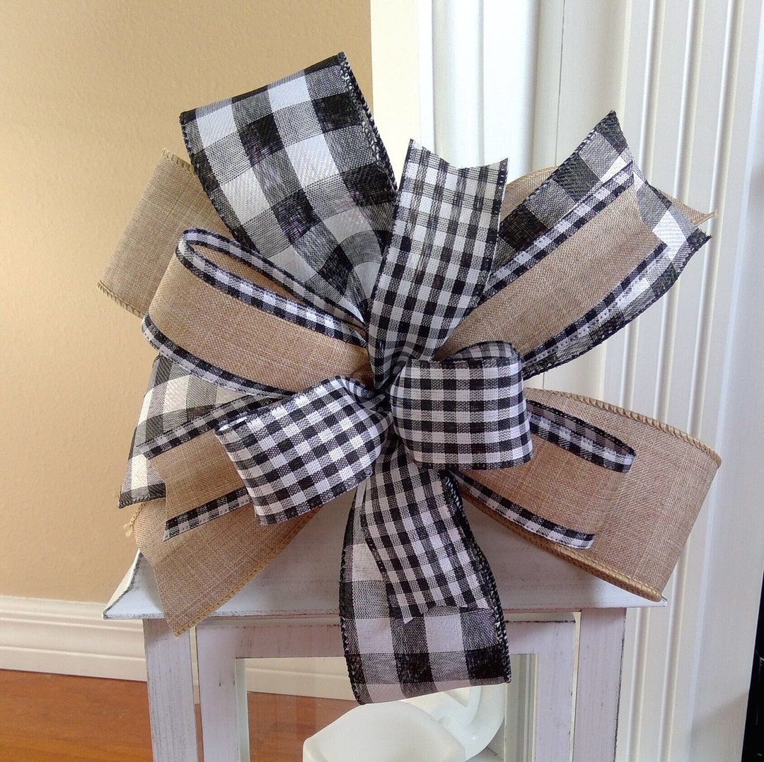 Buffalo Plaid Bow, Everyday Bow, Black and White Bow, Rustic Bow ...