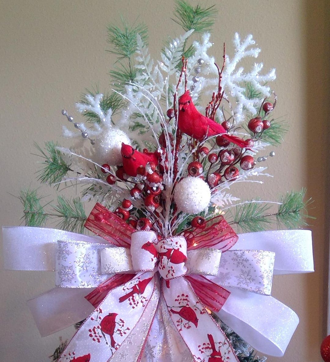 Christmas Tree Topper, Red Cardinal Tree Topper, Red Cardinal Tree ...