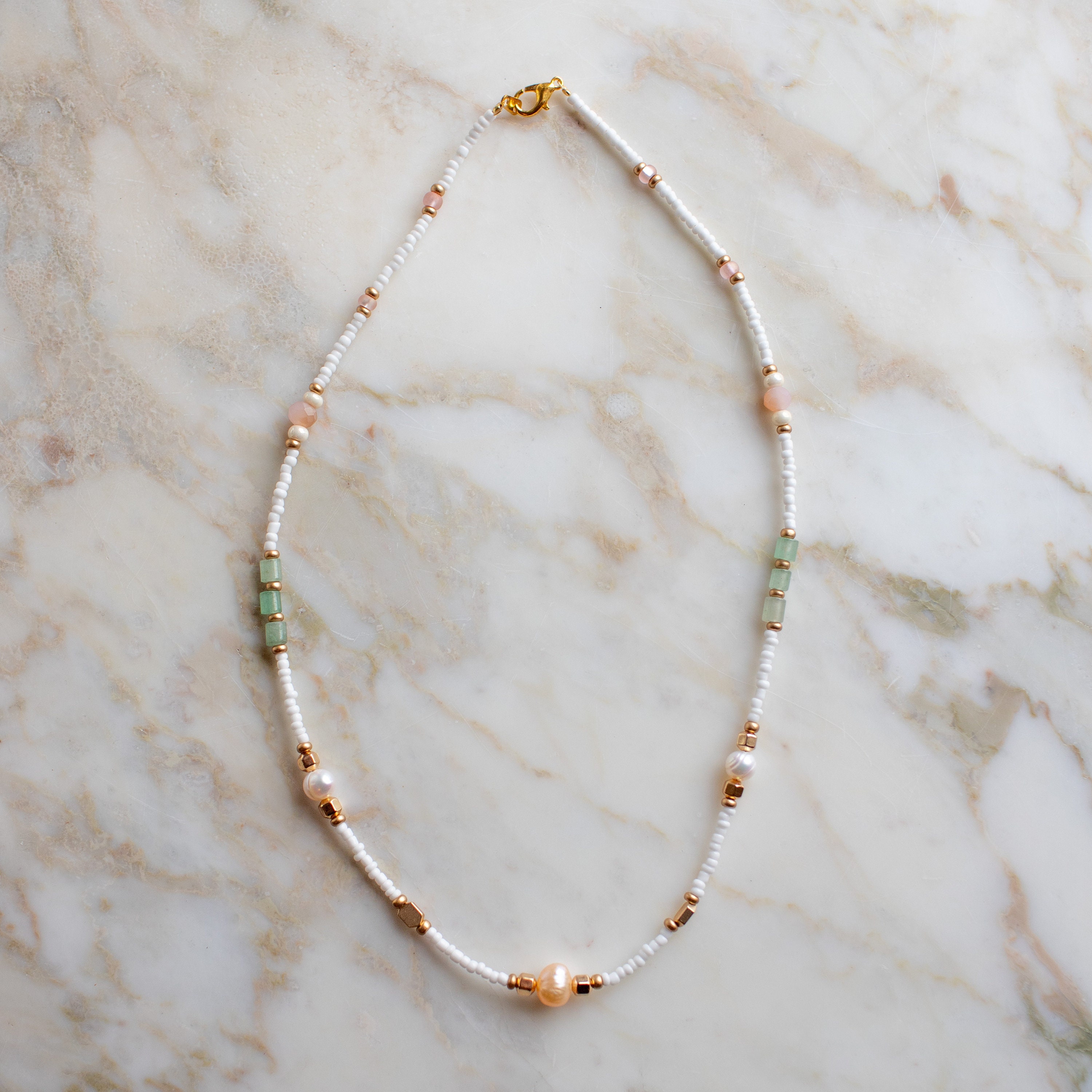Beaded Pink Pearl & Green Aventurine Necklace – the Birth of Venus ...