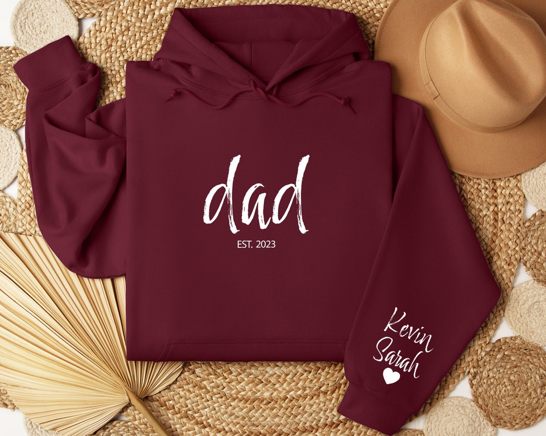 Custom Dad Est With Kids Names and Heart on Sleeve Sweatshirt, Dad Est ...