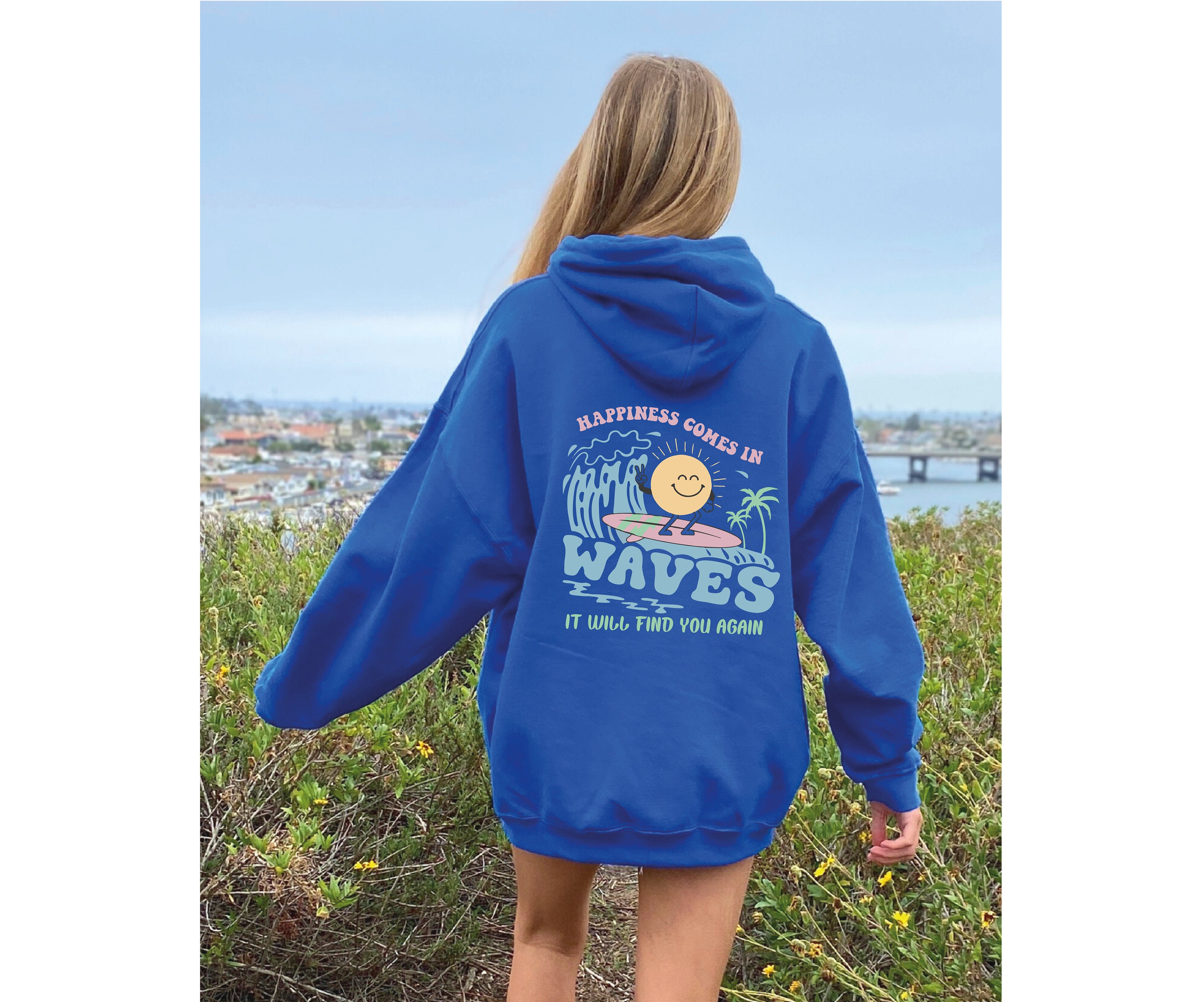 Happiness Comes in Waves Sweatshirt Trendy Hoodie Summer Vibes Sweat ...