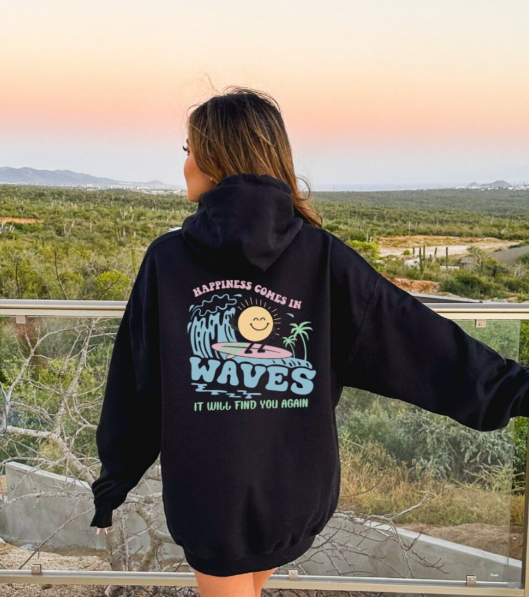 Happiness Comes in Waves Sweatshirt Trendy Hoodie Summer Vibes Sweat ...