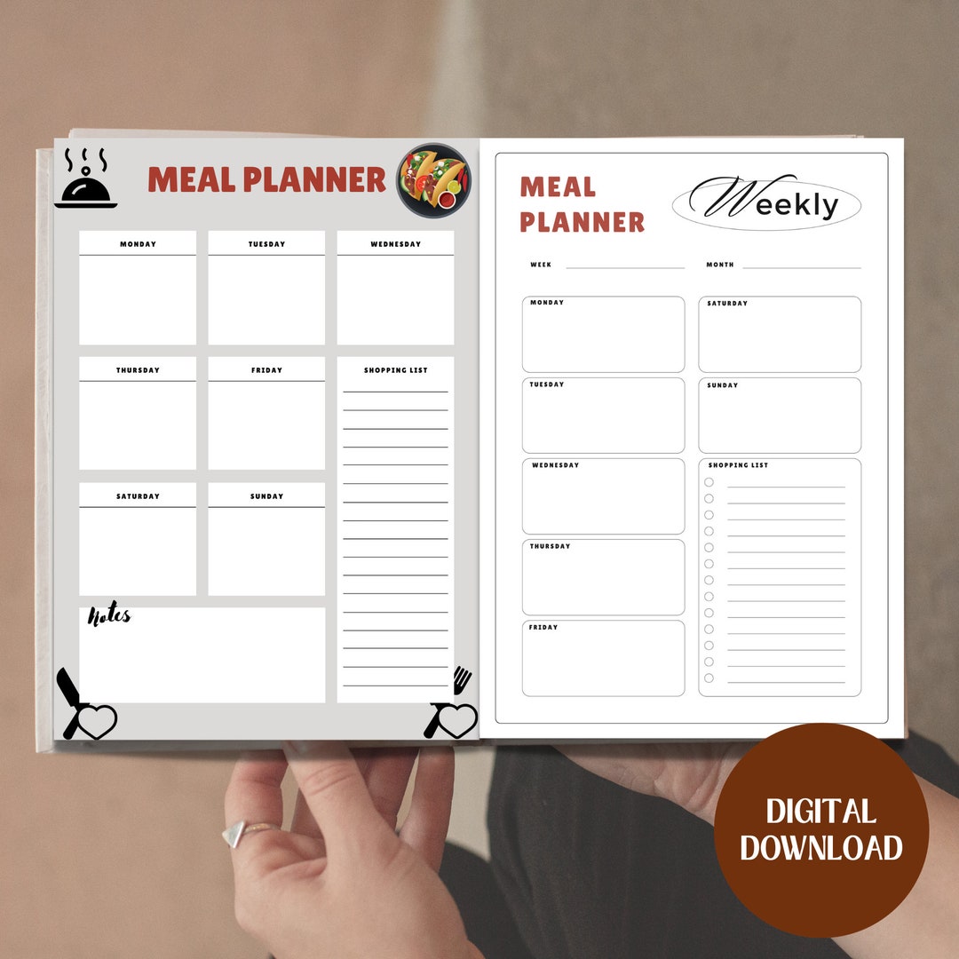 White Background Meal Planner Printable Instant Download - Etsy Australia