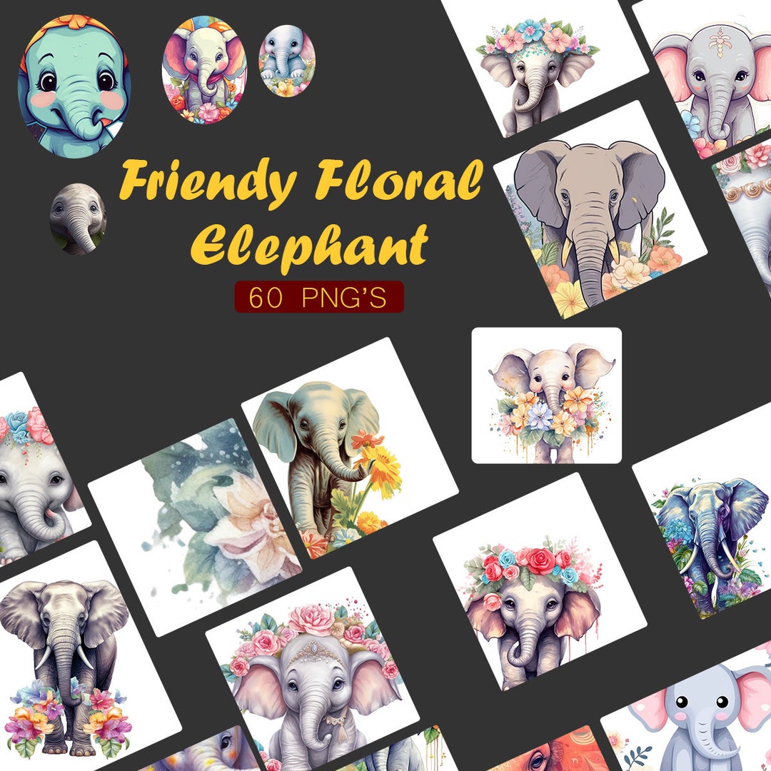 Watercolor Elephants Clipart Painted Elephants Illustrations Cute ...