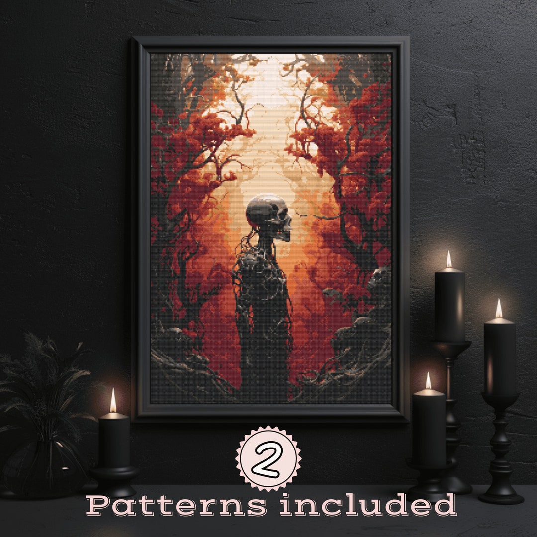 Skeleton Cross Stitch Gothic Cross Stitch Black Aida - Etsy