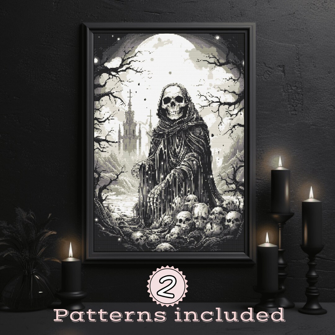 Skeleton Cross Stitch Gothic Cross Stitch Black Aida - Etsy