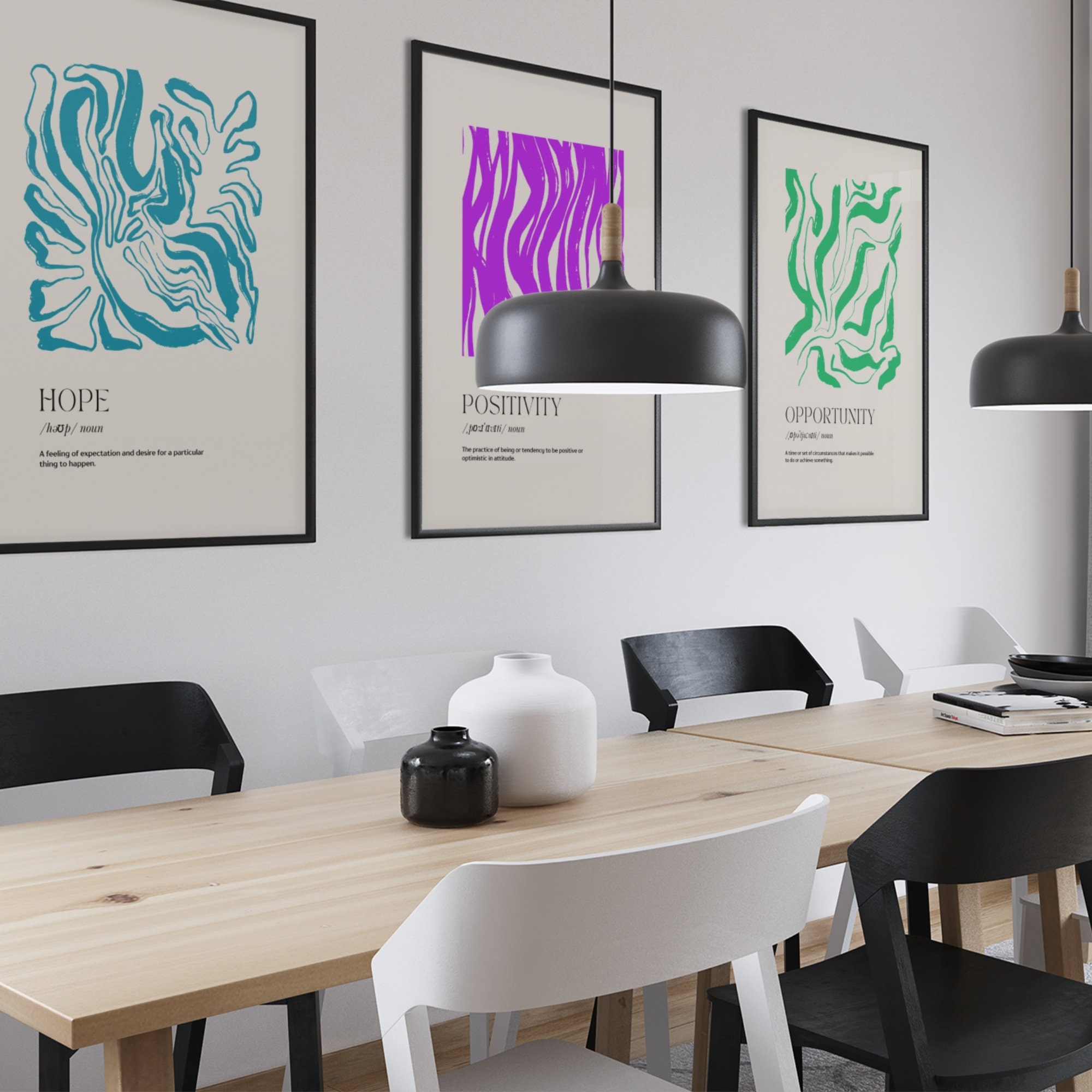 Set of 3 Abstract Word Definition Art Prints, Hope, Positivity ...