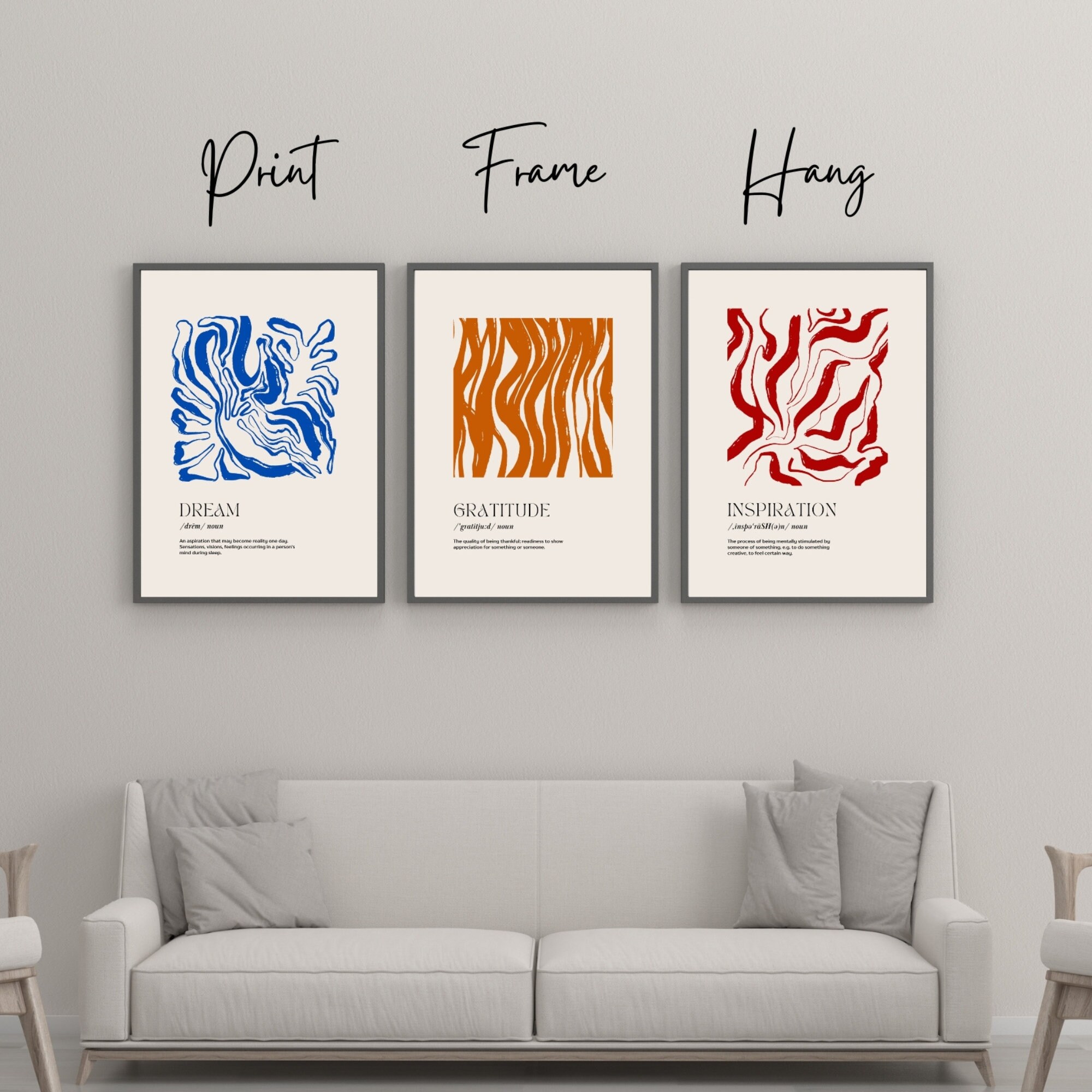 Set of 3 Abstract Word Definition Art Prints, Dream, Gratitude ...