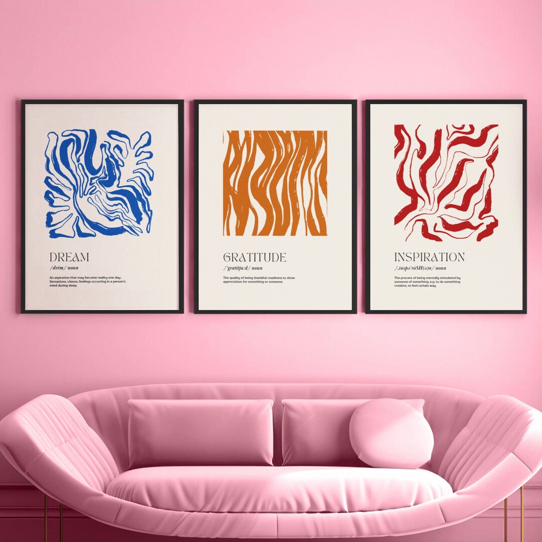 Set of 3 Abstract Word Definition Art Prints, Dream, Gratitude ...