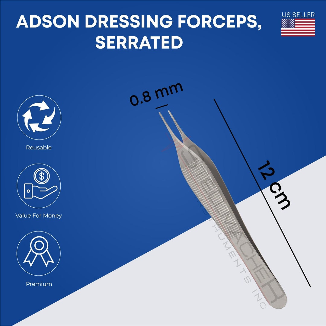 Adson Forceps Dressing Serrated 0.8 Mm Overall Length 12cm Premium Eye ...