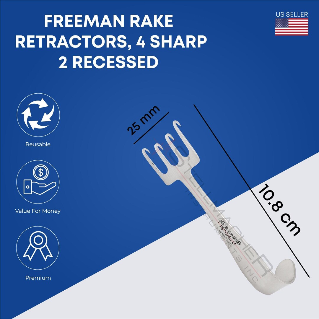 FREEMAN RAKE Surgical Retractors Premium 4 Blunt 2 Recessed Blade 25 Mm ...