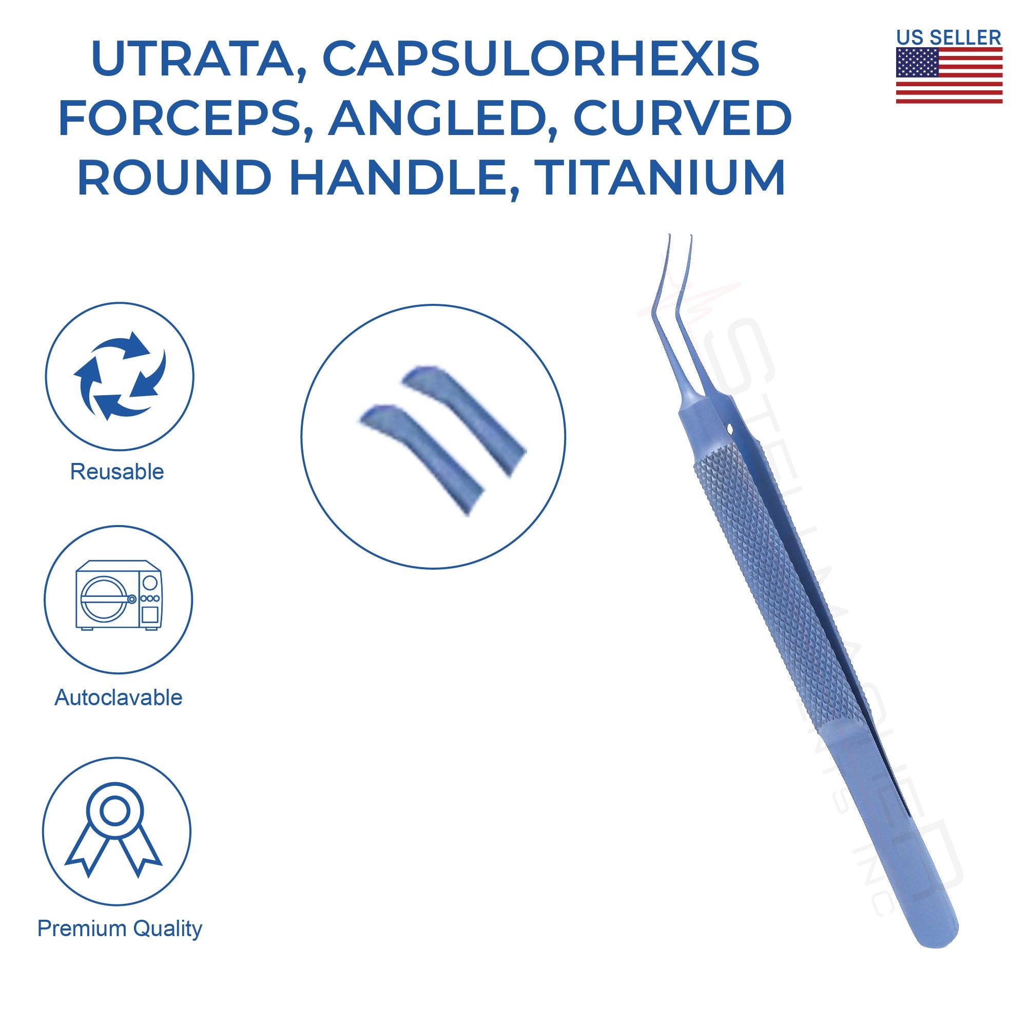 Utrata Capsulorhexis Forceps Angled Curved Round Handle Overall Length ...