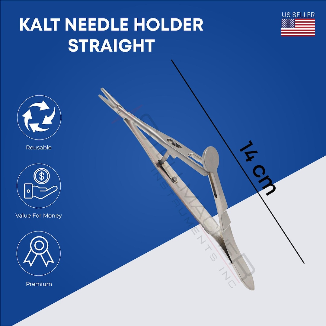 Kalt Needle Holder Straight Overall Length 14 Cm Premium Ophthalmic Surgical Instruments Eyelid ...
