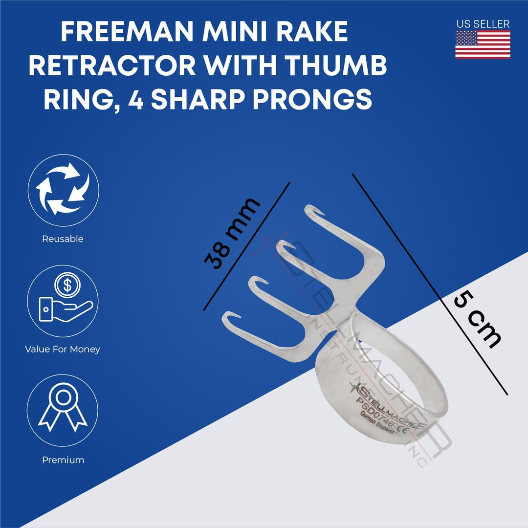 FREEMAN MINI RAKE Retractor With Thumb Ring Blade 38 Mm 4 Sharp Prongs ...