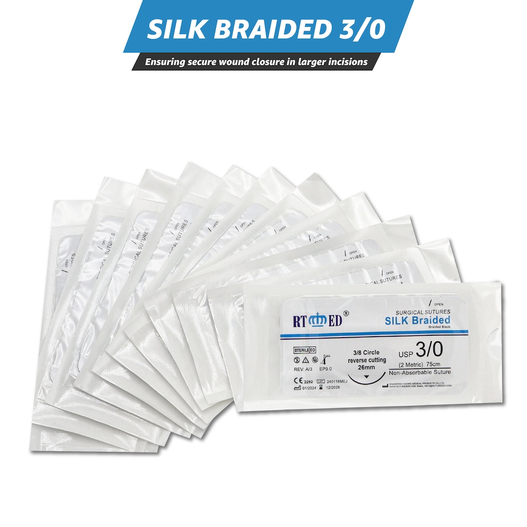3/0 Silk Braided Suture Thread Medical Needle Non-absorbable for Suture ...