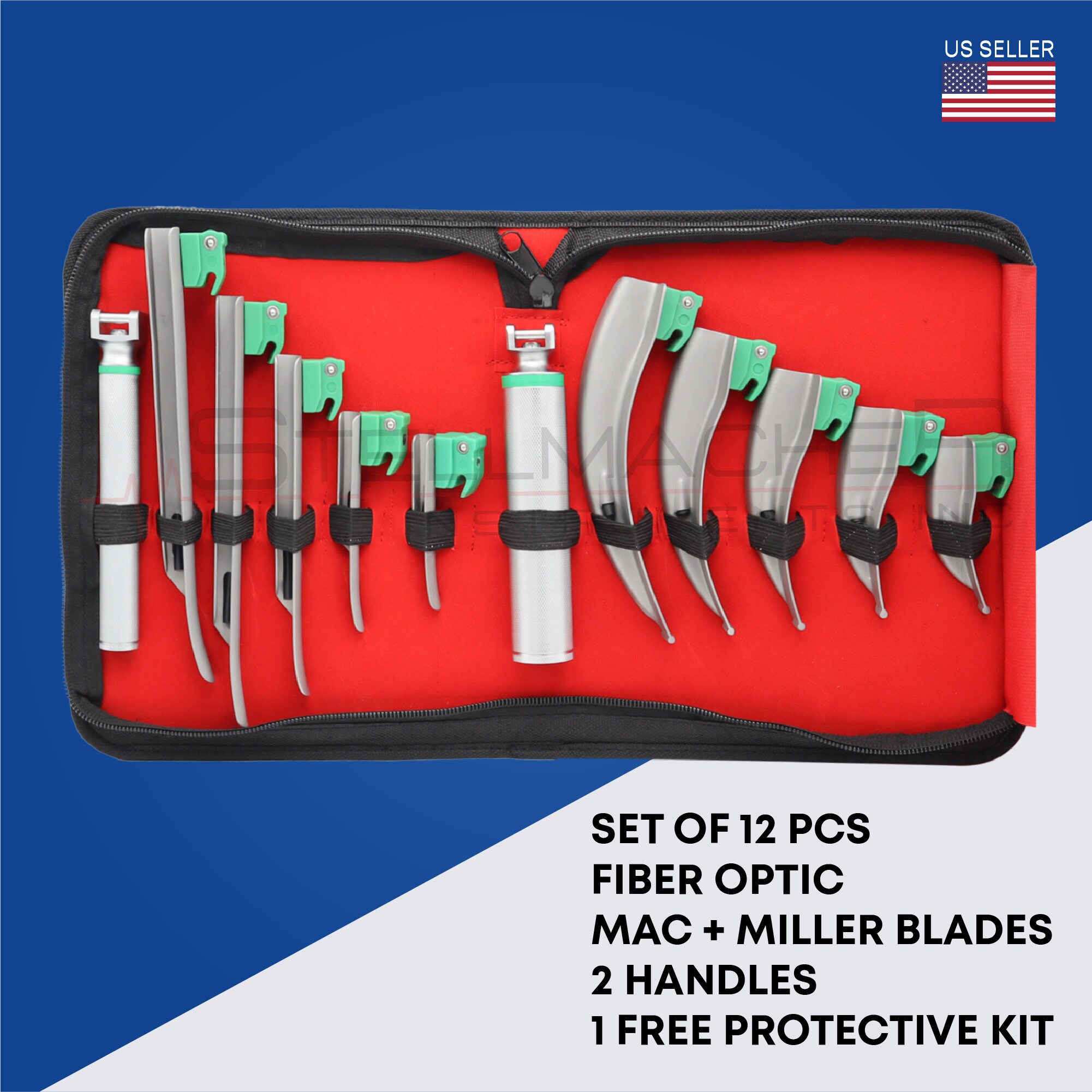 Laryngoscope Set Set of 12 Intubation Kit Fiber Optic Macintosh ...